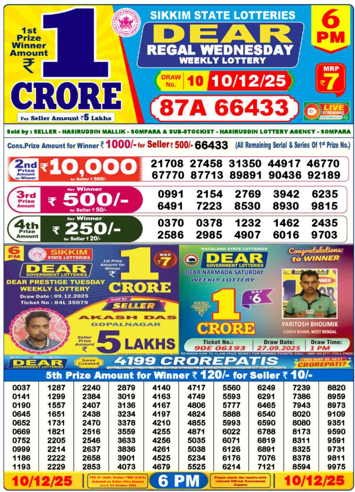 Lottery Sambad 10.12.25 Dear Lottery